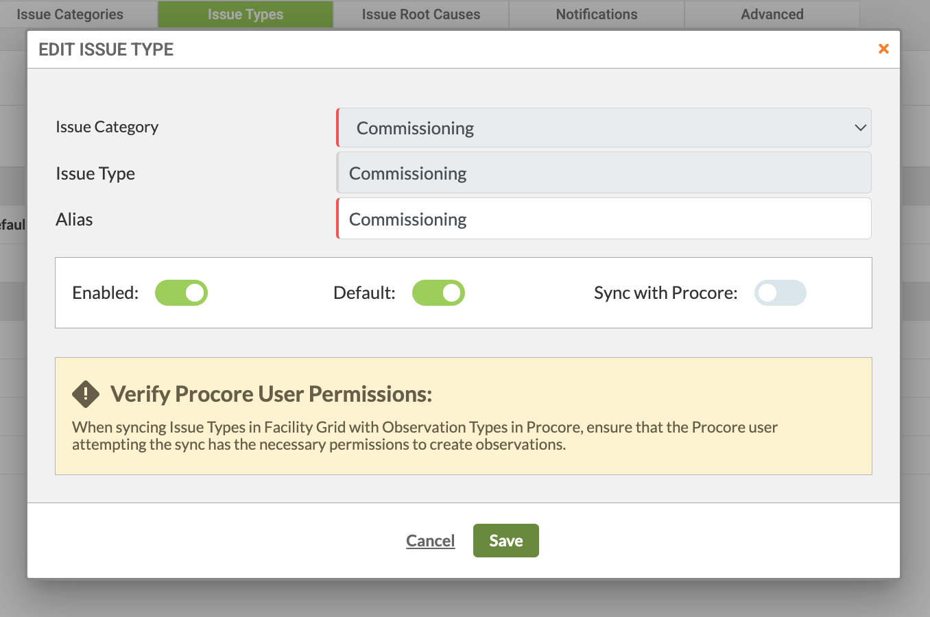 Setting Up Facility Grid Issues Log Synchronization with Procore ...