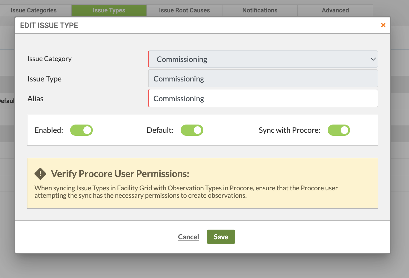 Setting Up Facility Grid Issues Log Synchronization with Procore – Facility Grid Knowledge Base